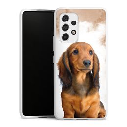 DeinDesign Galaxy A53 5G Handy Silikon H&uuml;lle Case wei&szlig; Handyh&uuml;lle Dog Dachshund Pet Silikon Case