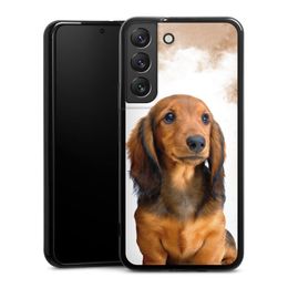 DeinDesign Galaxy S22 Handy Slim Case extra d&uuml;nn Silikon Handyh&uuml;lle schwarz H&uuml;lle Pet Dachshund Dog Silikon Slim Case
