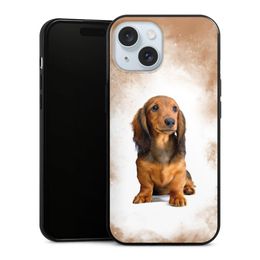 DeinDesign iPhone 15 Handy Slim Case extra d&uuml;nn Silikon Handyh&uuml;lle schwarz H&uuml;lle Pet Dachshund Dog Silikon Slim Case