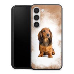 DeinDesign Galaxy S23 Handy Premium Silikon H&uuml;lle Handyh&uuml;lle schwarz Case Pet Dachshund Dog Silikon Premium Case