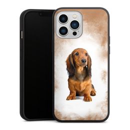 DeinDesign iPhone 13 Pro Max Handy Premium Silikon H&uuml;lle Handyh&uuml;lle schwarz Case Pet Dachshund Dog Silikon Premium Case