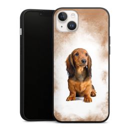 DeinDesign iPhone 14 Handy Premium Silikon H&uuml;lle Handyh&uuml;lle schwarz Case Pet Dachshund Dog Silikon Premium Case