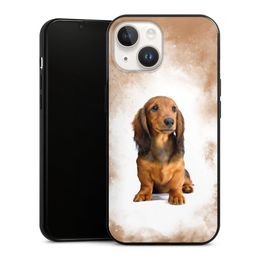 DeinDesign iPhone 14 Handy Slim Case extra d&uuml;nn Silikon Handyh&uuml;lle schwarz H&uuml;lle Pet Dachshund Dog Silikon Slim Case