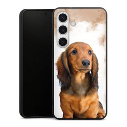 DeinDesign Galaxy S24 Handy Premium Silikon H&uuml;lle Handyh&uuml;lle schwarz Case Pet Dachshund Dog Silikon Premium Case