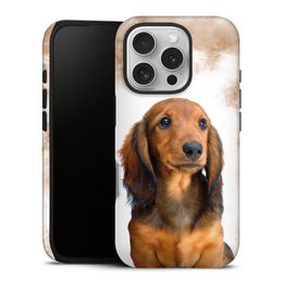DeinDesign iPhone 16 Pro Handy Panzer Handyh&uuml;lle robuste Outdoor H&uuml;lle Schutzh&uuml;lle gl&auml;nzend Pet Dachshund Dog Tough Case