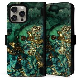 DeinDesign iPhone 16 Pro Handy Klapph&uuml;lle Handyh&uuml;lle aus Kunst Leder schwarz Flip Case Muster Glitzer Marble Sideflip mit Lasche