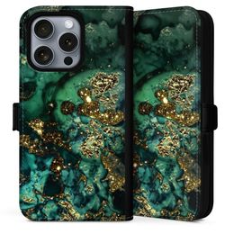 DeinDesign iPhone 16 Pro Max Handy Klapph&uuml;lle Handyh&uuml;lle aus Kunst Leder schwarz Flip Case Muster Glitzer Marble Sideflip mit Lasche