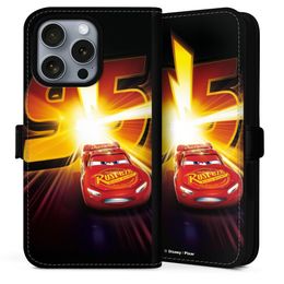 DeinDesign iPhone 16 Pro Max Handy Klapph&uuml;lle Handyh&uuml;lle aus Kunst Leder schwarz Flip Case Official Licensed Product Cars Lightning Mcqueen 95 Sideflip mit 