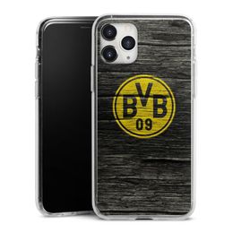 DeinDesign iPhone 11 Pro Max Handy Silikon H&uuml;lle Case transparent Handyh&uuml;lle Bvb Wooden Look Borussia Dortmund Silikon Case