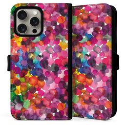DeinDesign iPhone 16 Pro Handy Klapph&uuml;lle Handyh&uuml;lle aus Kunst Leder schwarz Flip Case Water Colour Colourful Points Sideflip mit Lasche