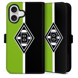 DeinDesign iPhone 16 Handy Klapph&uuml;lle Handyh&uuml;lle aus Kunst Leder schwarz Flip Case Borussia M&ouml;nchengladbach Gladbach Bundesliga Sideflip mit Lasche