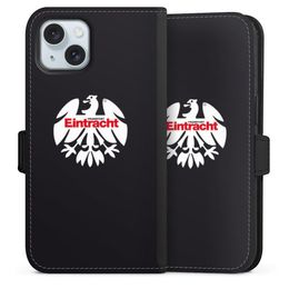 DeinDesign iPhone 15 Handy Klapph&uuml;lle Handyh&uuml;lle aus Kunst Leder schwarz Flip Case Eagle Retro Logo Sideflip mit Lasche