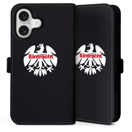 DeinDesign iPhone 16 Handy Klapph&uuml;lle Handyh&uuml;lle aus Kunst Leder schwarz Flip Case Eagle Retro Logo Sideflip mit Lasche