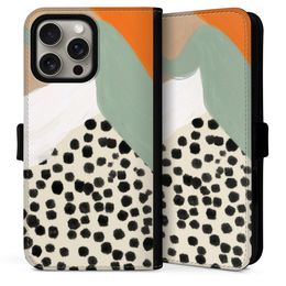DeinDesign iPhone 16 Pro Handy Klapph&uuml;lle Handyh&uuml;lle aus Kunst Leder schwarz Flip Case Abstract Boho Kunst Sideflip mit Lasche