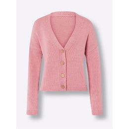 Heine Witt Damen Strickjacke mit Kn&ouml;pfen in Holz-Optik, ros&eacute;, Gr&ouml;&szlig;e 50