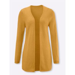 WITT Damen Strickjacke mit gerippten Abschl&uuml;ssen, ocker, Gr&ouml;&szlig;e 56