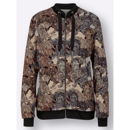 WITT Damen Shirtjacke in Blouson-Form, schwarz-sand-bedruckt, Gr&ouml;&szlig;e 36