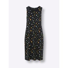 WITT Damen Sommerkleid mit Rauten-Muster, schwarz-gelb-bedruckt, Gr&ouml;&szlig;e 36/38