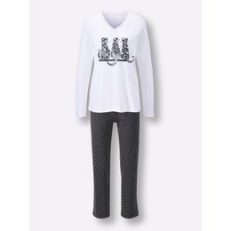 w&auml;schepur w&auml;schepur Damen Schlafanzug mit Katzen-Motiv, schwarz-wei&szlig;-bedruckt, Gr&ouml;&szlig;e 36/38