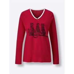 w&auml;schepur w&auml;schepur Damen Schlafanzug mit Katzen-Motiv, rot-schwarz-bedruckt, Gr&ouml;&szlig;e 40/42