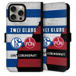 DeinDesign iPhone 16 Pro Handy Klapph&uuml;lle Handyh&uuml;lle aus Kunst Leder schwarz Flip Case Friendship 1. Fc N&uuml;rnberg Fc Schalke 04 Sideflip mit Lasche