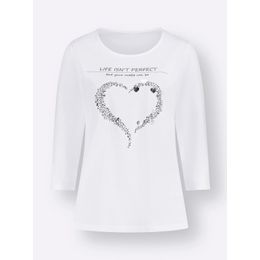 WITT Damen 3/4-Arm-Shirt mit Herz-Motiv, ecru-schwarz, Gr&ouml;&szlig;e 56