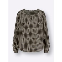 WITT Damen Schlupf-Bluse mit elastischen &Auml;rmelb&uuml;ndchen, schwarz-camel-bedruckt, Gr&ouml;&szlig;e 56