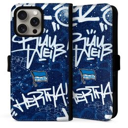 DeinDesign iPhone 16 Pro Handy Klapph&uuml;lle Handyh&uuml;lle aus Kunst Leder schwarz Flip Case Official Licensed Product Hertha Bsc Graffiti Sideflip mit Lasche
