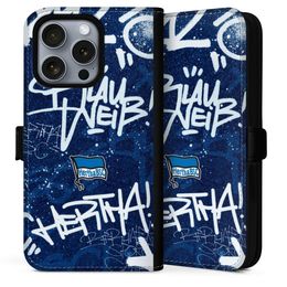DeinDesign iPhone 16 Pro Max Handy Klapph&uuml;lle Handyh&uuml;lle aus Kunst Leder schwarz Flip Case Official Licensed Product Hertha Bsc Graffiti Sideflip mit Lasche