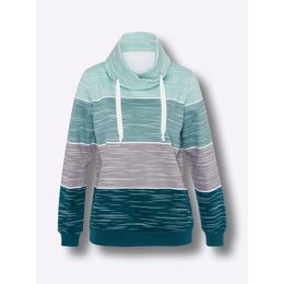WITT Damen Sweatshirt mit &uuml;berlappendem Rollkragen, petrol-kalkmint-bedruckt, Gr&ouml;&szlig;e 38