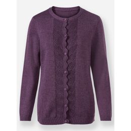 WITT Damen Strickjacke mit gebogter Knopfleiste, traube-meliert, Gr&ouml;&szlig;e 40