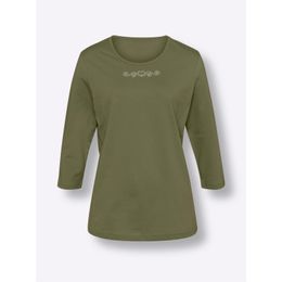 WITT Damen 3/4-Arm-Shirt mit Ziersteinchen, oliv, Gr&ouml;&szlig;e 38