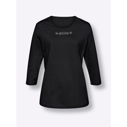 WITT Damen 3/4-Arm-Shirt mit Ziersteinchen, schwarz, Gr&ouml;&szlig;e 56