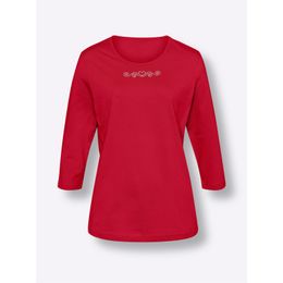 WITT Damen 3/4-Arm-Shirt mit Ziersteinchen, rot, Gr&ouml;&szlig;e 38