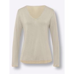Heine Witt Damen Feinstrickpullover , hinten l&auml;nger, ecru-sand-gemustert, Gr&ouml;&szlig;e 50