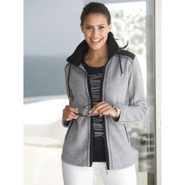 WITT Damen Fleecejacke mit Kontraststreifen, grau-schwarz, Gr&ouml;&szlig;e 36