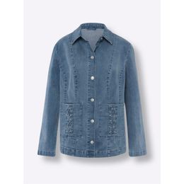 sheego Gro&szlig;e Gr&ouml;&szlig;en Jeansjacke mit optisch streckenden N&auml;hten, blue-bleached, Gr&ouml;&szlig;e 48 - Damen