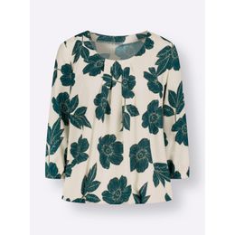 WITT Damen Schlupfbluse mit gro&szlig;en Bl&uuml;ten, champagner-petrol-bedruckt, Gr&ouml;&szlig;e 48