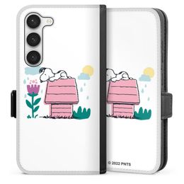 DeinDesign Galaxy S23 Handy Klapph&uuml;lle Handyh&uuml;lle aus Kunst Leder schwarz Flip Case Snoopy Dog Official Licensed Product Sideflip mit Lasche