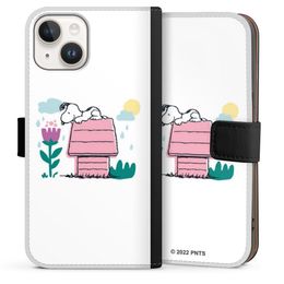 DeinDesign iPhone 14 Handy Klapph&uuml;lle Handyh&uuml;lle aus Kunst Leder schwarz Flip Case Snoopy Dog Official Licensed Product Sideflip mit Lasche