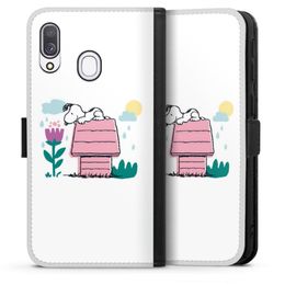 DeinDesign Galaxy A40 Handy Klapph&uuml;lle Handyh&uuml;lle aus Kunst Leder schwarz Flip Case Snoopy Dog Official Licensed Product Sideflip mit Lasche