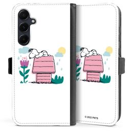 DeinDesign Galaxy A55 5G Handy Klapph&uuml;lle Handyh&uuml;lle aus Kunst Leder schwarz Flip Case Snoopy Dog Official Licensed Product Sideflip mit Lasche