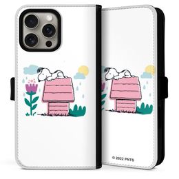 DeinDesign iPhone 16 Pro Handy Klapph&uuml;lle Handyh&uuml;lle aus Kunst Leder schwarz Flip Case Snoopy Dog Official Licensed Product Sideflip mit Lasche