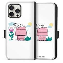 DeinDesign iPhone 15 Pro Max Handy Klapph&uuml;lle Handyh&uuml;lle aus Kunst Leder schwarz Flip Case Snoopy Dog Official Licensed Product Sideflip mit Lasche