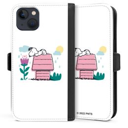 DeinDesign iPhone 13 Handy Klapph&uuml;lle Handyh&uuml;lle aus Kunst Leder schwarz Flip Case Snoopy Dog Official Licensed Product Sideflip mit Lasche