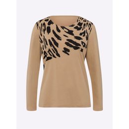 WITT Damen Langarmshirt mit Leo-Druck, camel-schwarz, Gr&ouml;&szlig;e 52