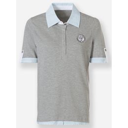 WITT Damen Poloshirt mit Stickerei und Emblem, hellgrau-meliert, Gr&ouml;&szlig;e 38