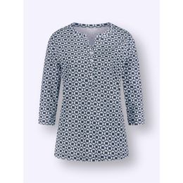 WITT Damen 3/4-Arm-Shirt aus reiner Baumwolle, bedruckt, dunkelblau-taubenblau-bedruckt, Gr&ouml;&szlig;e 42