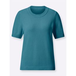 WITT Damen Kurzarmpullover mit Rippabschl&uuml;ssen, petrol, Gr&ouml;&szlig;e 48