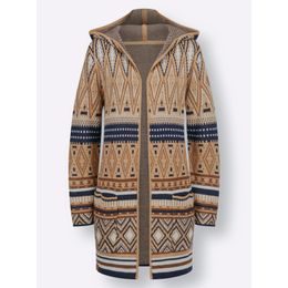 WITT Damen Longstrickjacke im Jacquard-Strickmuster, camel-marine-gemustert, Gr&ouml;&szlig;e 38